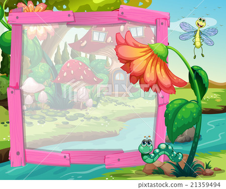 Border design with river scene - Stock Illustration [21359494] - PIXTA