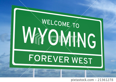 Welcome to Wyoming state road sign, 3D rendering - Stock Illustration ...