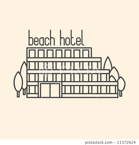 Graphic line art illustration of beach hotel - Stock Illustration ...