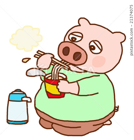 Eat a cup noodle Pig - Stock Illustration [21374075] - PIXTA