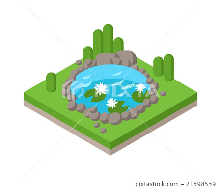 Flat 3d isometric pond outdoor vacation web - Stock Illustration [21398539] - PIXTA