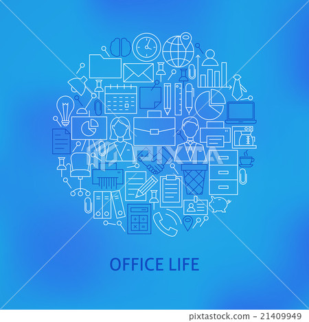 Line Business Office Life Icons Set Circle Concept - Stock Illustration ...