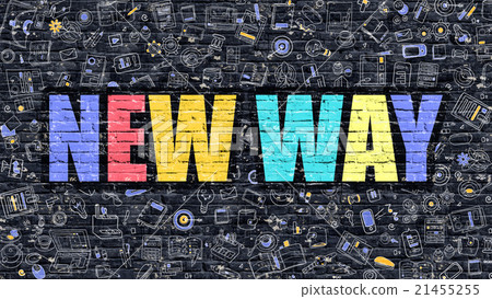 New Way Concept. Multicolor on Dark Brickwall. - Stock Illustration ...