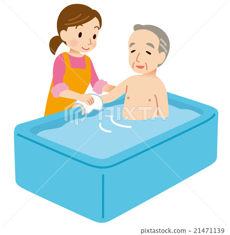 Elderly care assistance bathing assistance - Stock Illustration ...
