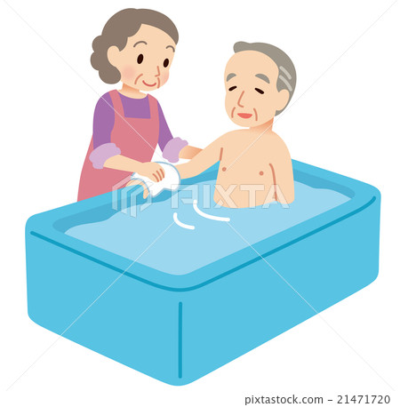 Elderly care assistance bathing assistance - Stock Illustration ...