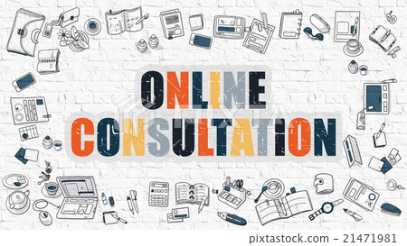Online Consultation in Multicolor. Doodle Design. - Stock Illustration ...