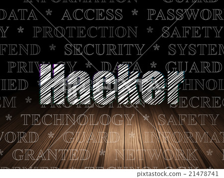 Security concept: Hacker in grunge dark room - Stock Illustration ...
