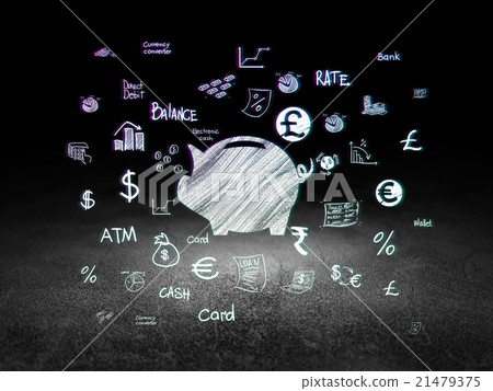 Money concept: Money Box in grunge dark room - Stock Illustration ...