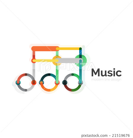 Music note logo, flat thin line geometric design - Stock Illustration ...