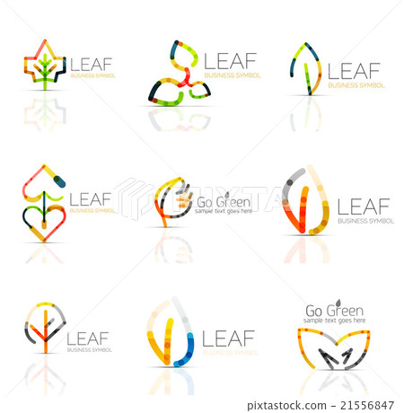Linear leaf abstract logo set, connected-插圖素材 [21556847] - PIXTA圖庫