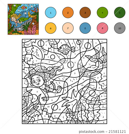 Color by number (little mermaid) - Stock Illustration [21581121] - PIXTA