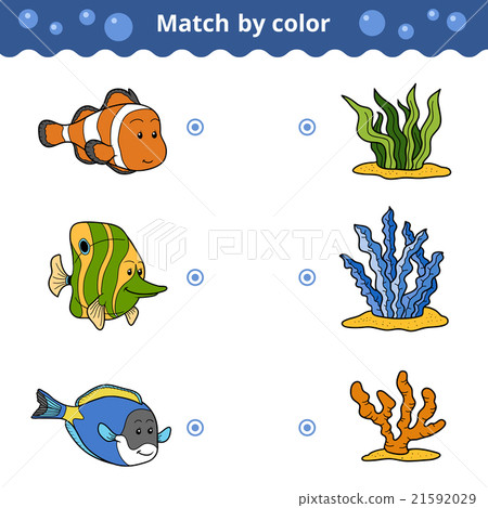 Matching game for children. Match by color, fish - Stock Illustration ...