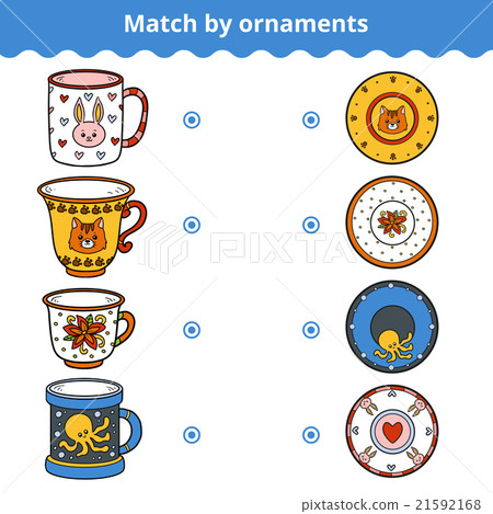Matching game. Match plates and mugs by ornament - Stock Illustration ...