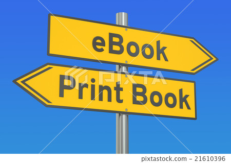eBook vs Print Book concept, 3D rendering - Stock Illustration ...