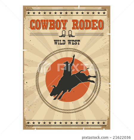 Cowboy wild bull rodeo poster.Western vintage - Stock Illustration ...