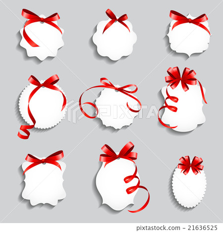 Price Tags with Red Bows and Ribbon Set. Paper - Stock Illustration ...