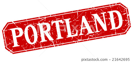Portland red square grunge retro style sign-插圖素材 [21642695] - PIXTA圖庫