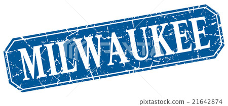 Milwaukee blue square grunge retro style sign - Stock Illustration ...