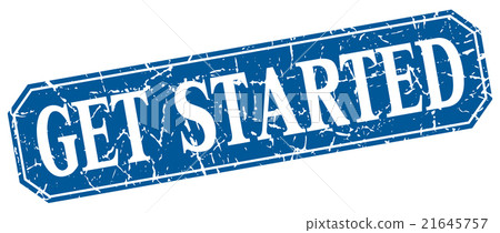 get started blue square vintage isolated sign - Stock Illustration ...