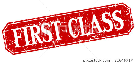 first class red square grunge isolated sign - Stock Illustration ...