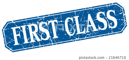first class blue square grunge isolated sign - Stock Illustration ...