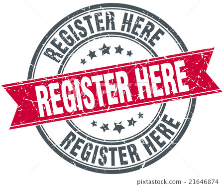 register here red round grunge ribbon stamp - Stock Illustration ...