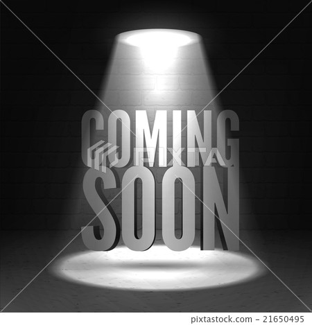 Coming soon. Text in Spotlight shine effects on a - Stock Illustration ...