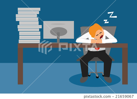 tired lazy business man sleeping at desk - Stock Illustration [21659067 ...