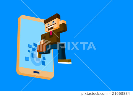 Business Man Come Out Off Cell Smart Phone Social - Stock Illustration ...