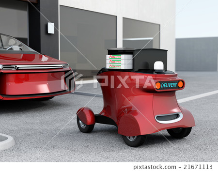 Automatic driving pizza delivery car in front... - Stock Illustration ...
