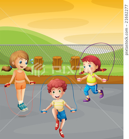 Three kids jumping rope in the park - Stock Illustration [21682277] - PIXTA