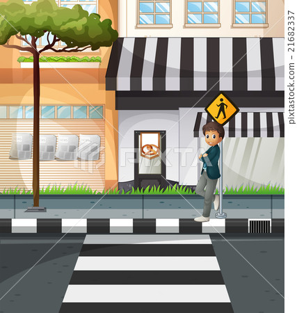 Man waiting at the crossing sign - Stock Illustration [21682337] - PIXTA