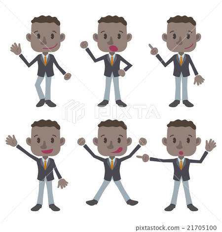 Various pose black male characters clip art set... - Stock Illustration ...