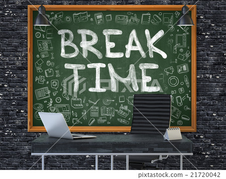 Hand Drawn Break Time on Office Chalkboard. - Stock Illustration ...