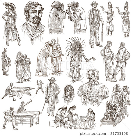 Hand drawn, freehand drawing, collection - People - Stock Illustration ...