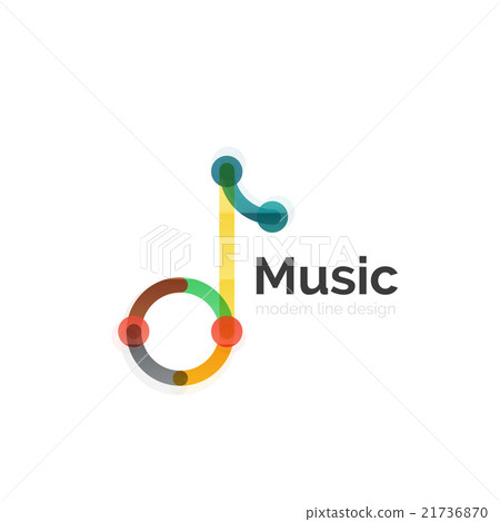 Music note logo, flat thin line geometric design - Stock Illustration ...