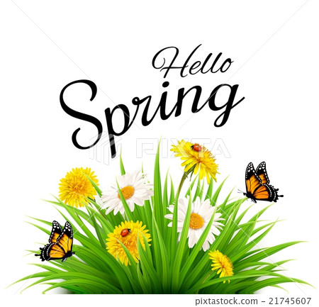 Spring background with grass, flowers - Stock Illustration [21745607 ...