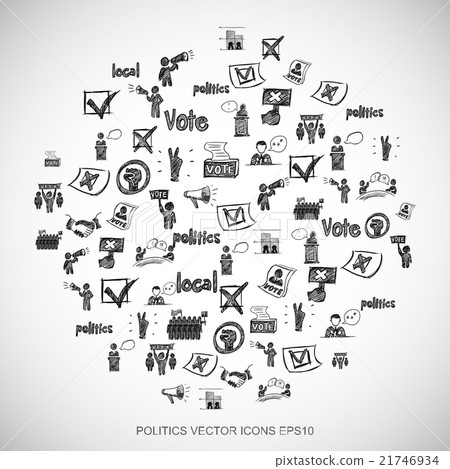 Black doodles Hand Drawn Politics Icons set on - Stock Illustration ...