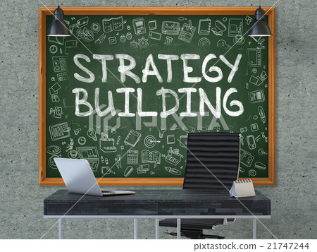 Strategy Building on Chalkboard in the Office. - Stock Illustration ...