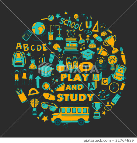Back to School doodle set. Linear icons - Stock Illustration [21764659 ...