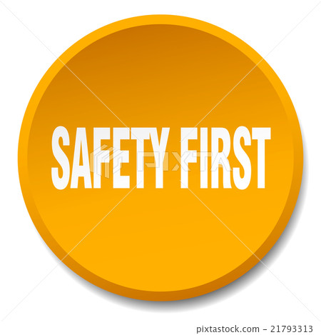 safety first orange round flat isolated button - Stock Illustration ...