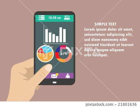 Hand holding smart phone with graphs - Stock Illustration [21801636 ...