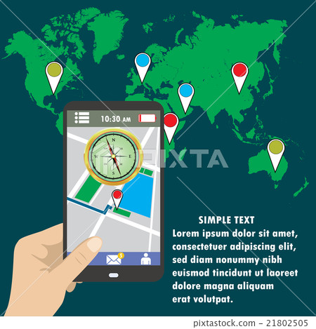 Hand holding smart phone, gps map on mobile.-插圖素材 [21802505] - PIXTA圖庫