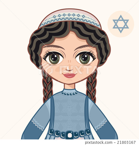 The girl in Orthodox Jews dress. Portrait. Avatar. - Stock Illustration ...