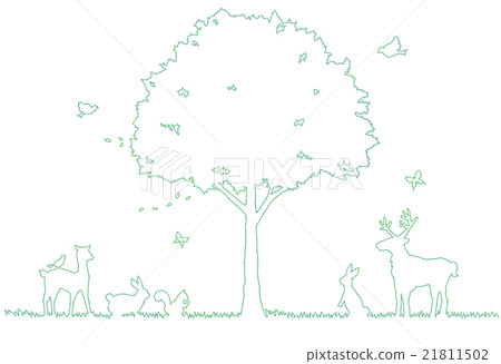 Illustration of trees and animals - Stock Illustration [21811502] - PIXTA