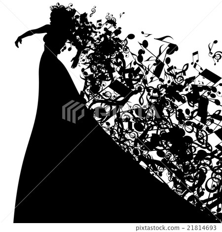 Silhouette of Opera Singer and Musical Symbols - Stock Illustration ...