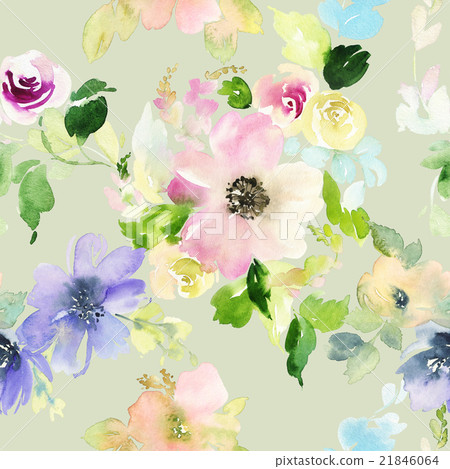 Seamless pattern with flowers watercolor - Stock Illustration [21846064 ...