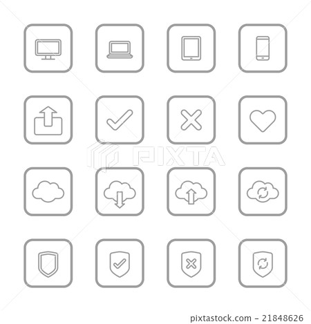 gray line web icon set rounded rectangle - Stock Illustration [21848626 ...