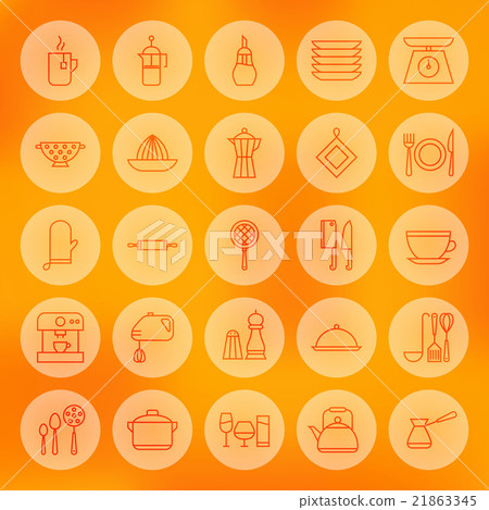 Line Circle Cooking Food and Utensil Icons Set - Stock Illustration ...