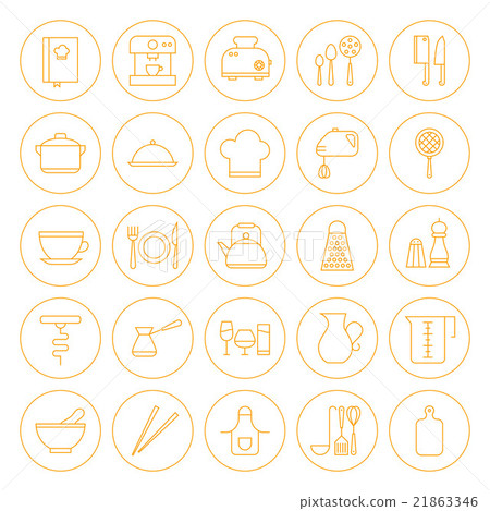 Line Circle Kitchenware and Cooking Icons Set - Stock Illustration ...